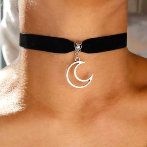 Velvet Crescent Moon Choker / Moon Choker Black / Black Choker Moon ...