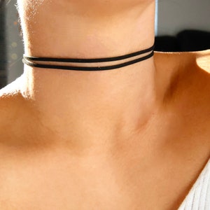 Double Dainty Suede Choker, Thin Simple Minimal Black Chokers, 90s ...