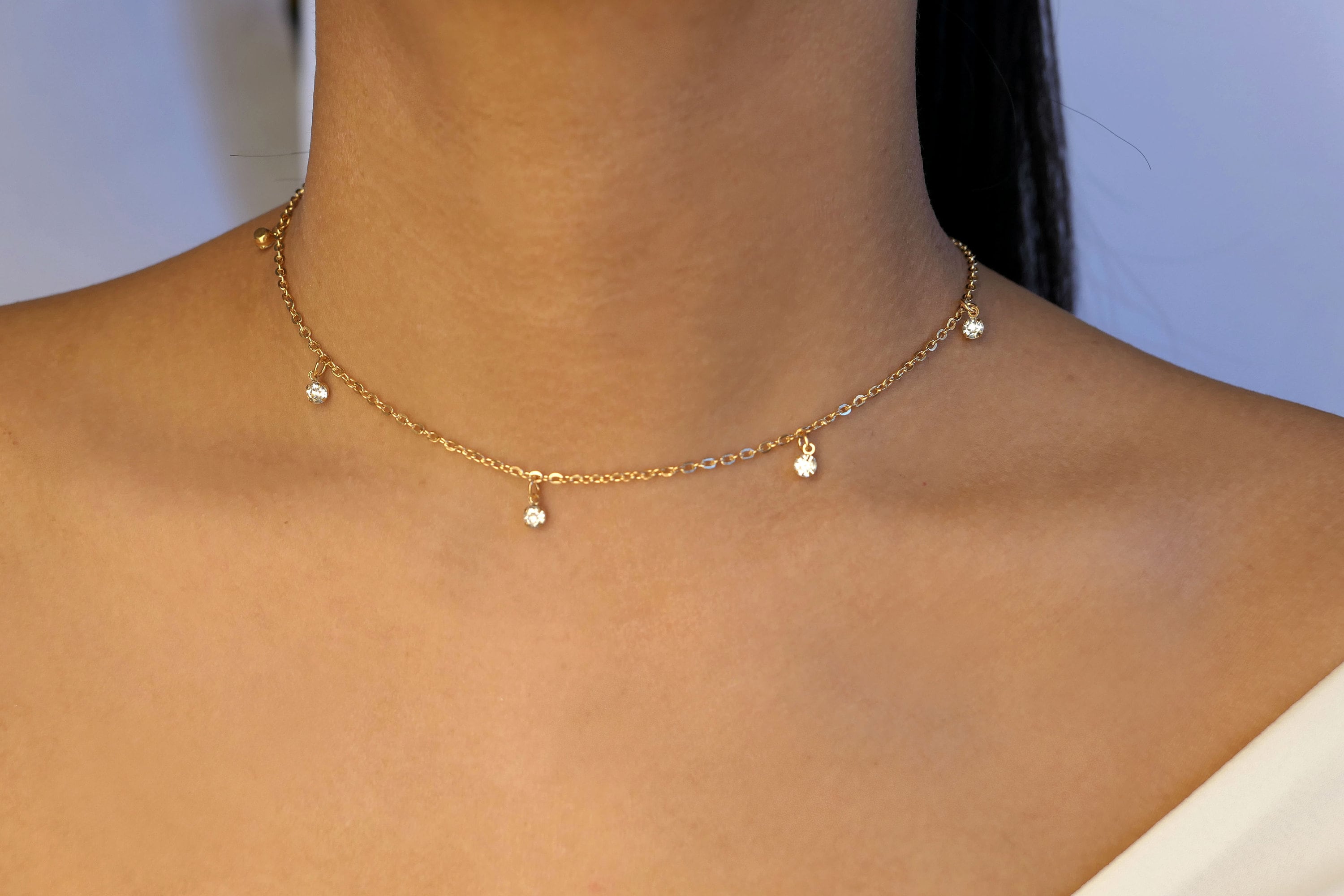 Silver or gold dainty diamond choker / dainty gold choker / | Etsy