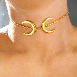 2 COLORS, Triple Goddess Choker Necklace / Triple Moon Choker Gold ...