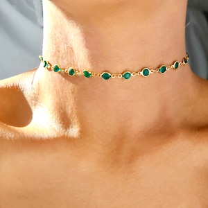 Royal Green Rhinestone Choker, Deep Green Gemstone Chokers, Dainty ...
