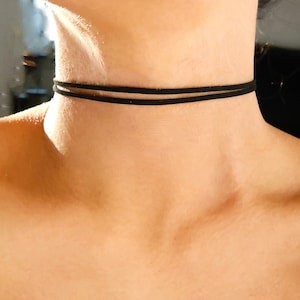 Double Dainty Suede Choker / Thin Black Suede Choker / Thin - Etsy