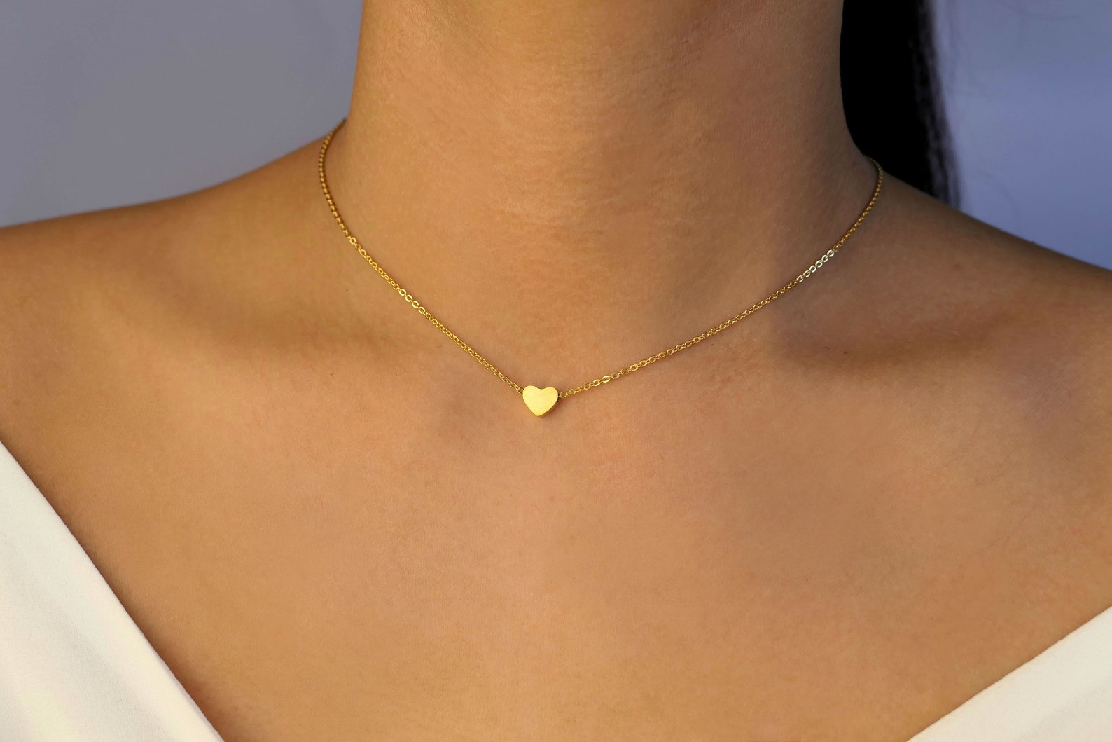 Gold Stainless Steel Heart Necklace / Tiny Gold Heart Necklace - Etsy
