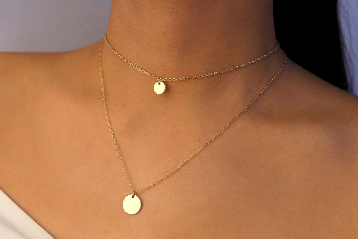 Silver or gold coin necklace set / gold stacking necklace / | Etsy