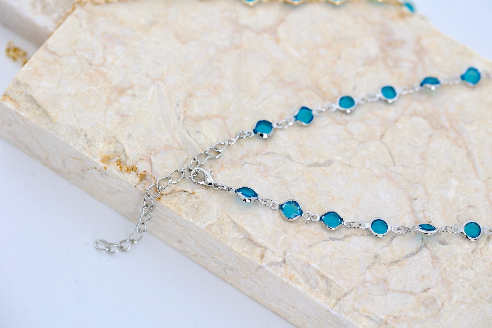 Elegant Blue Rhinestone Choker, Sea Blue Cz Crystal Gemstone Chokers ...