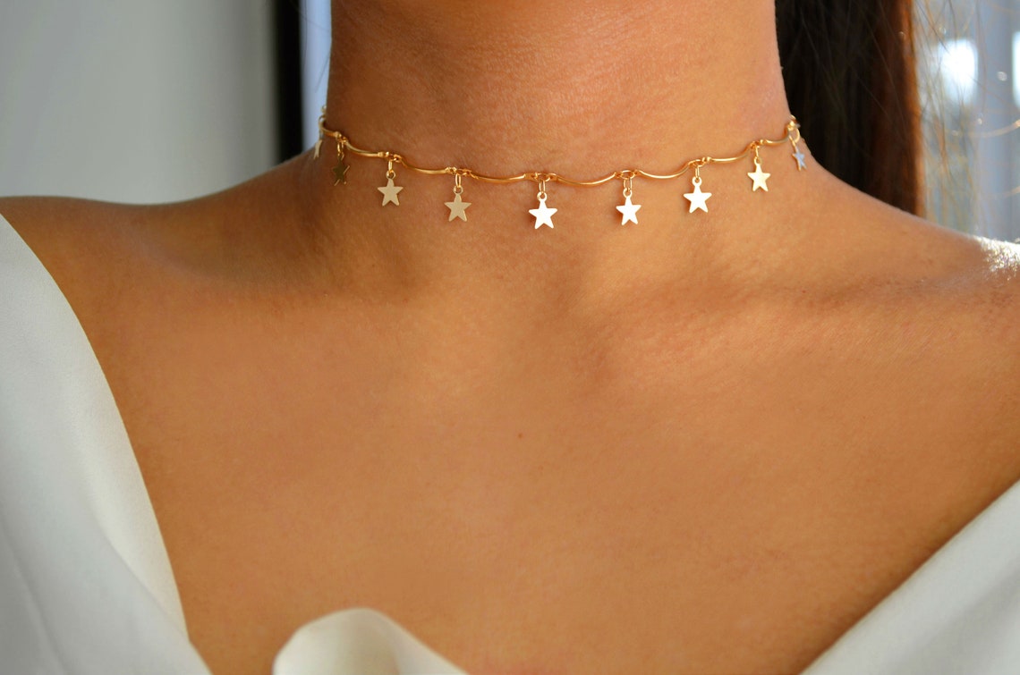 Gold Star Wavey Choker / Gold Star Choker / Star Choker / Star | Etsy