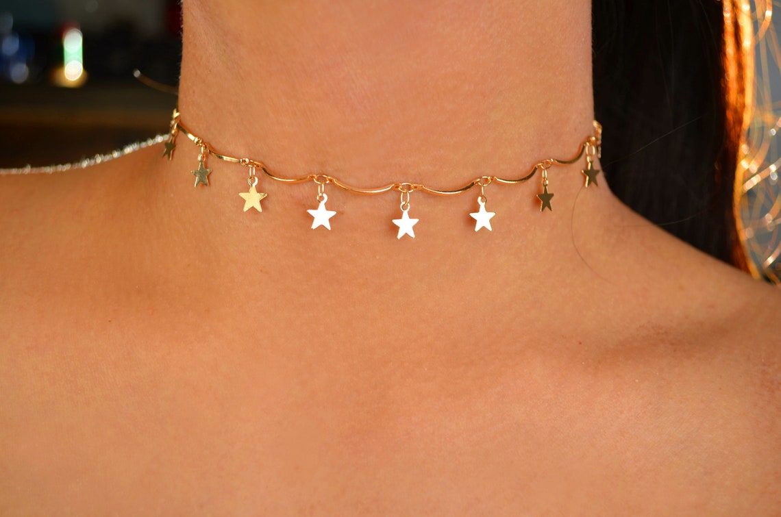 Gold Star Wavey Choker / Gold Star Choker / Star Choker / Star | Etsy