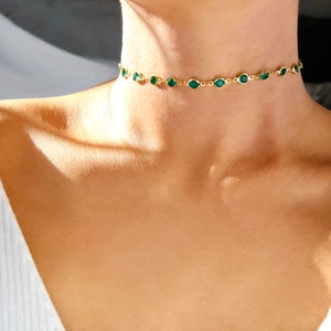 Royal Green Rhinestone Choker, Deep Green Gemstone Chokers, Dainty ...