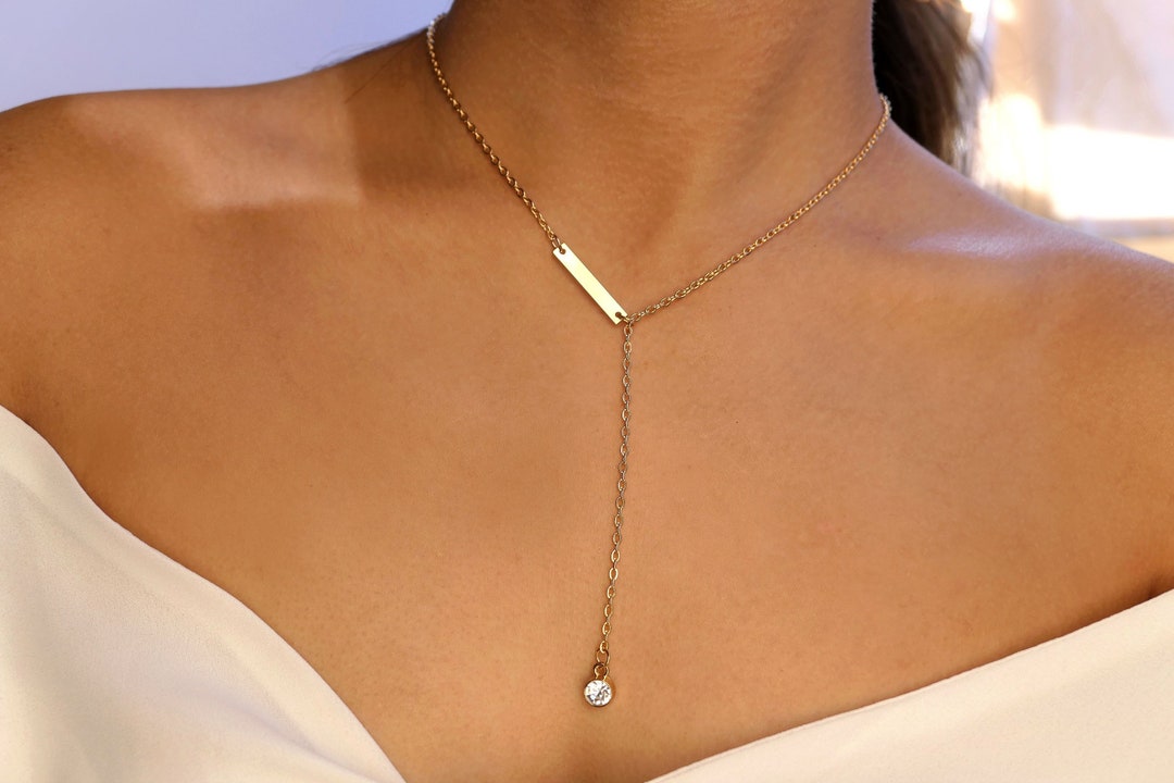 Gold Bar Necklace / Gold Chain Necklace / Dangle Necklace Gold / Gold ...