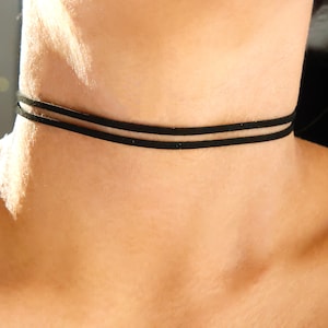 Double Dainty Suede Choker, Thin Simple Minimal Black Chokers, 90s ...