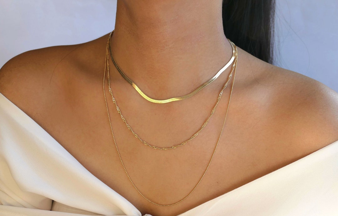 Silver or Gold Layered Necklace / Gold Chain Necklace / Multi Strand ...