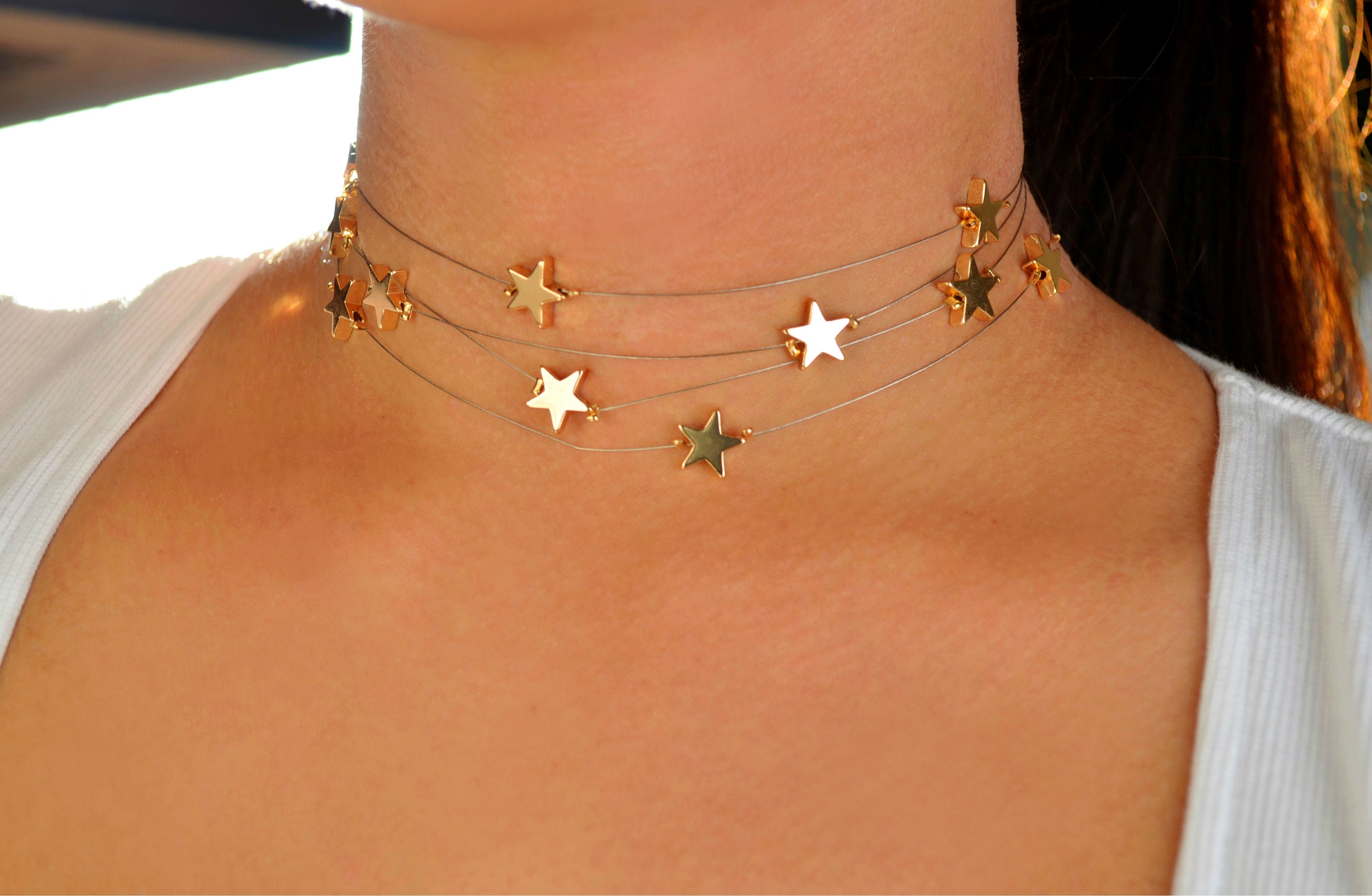 Gold Multi Star Choker / Dainty Gold Star Choker / Star Choker - Etsy
