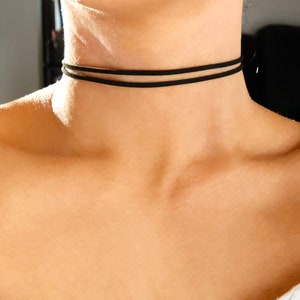 Double Dainty Suede Choker / Thin Black Suede Choker / Thin - Etsy