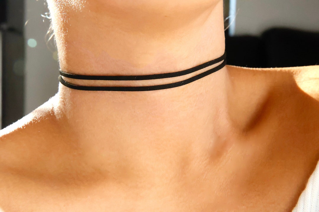 Double Dainty Suede Choker, Thin Simple Minimal Black Chokers, 90s ...