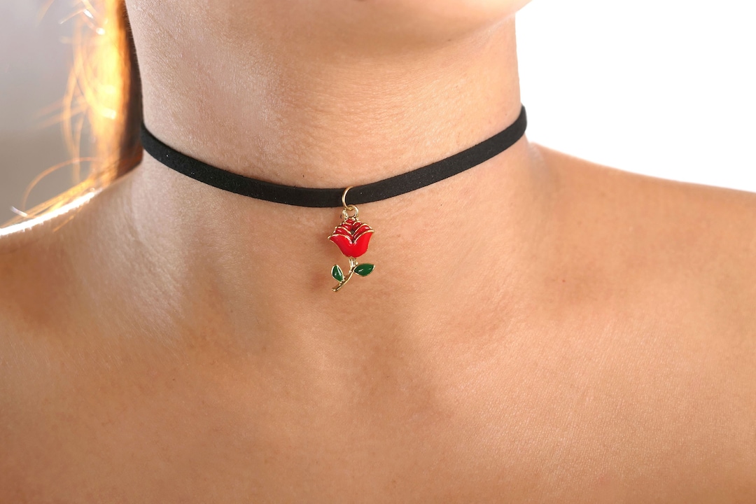 Rose Choker / Rose Choker Necklace / Rose Pendant / Leather Choker Rose ...