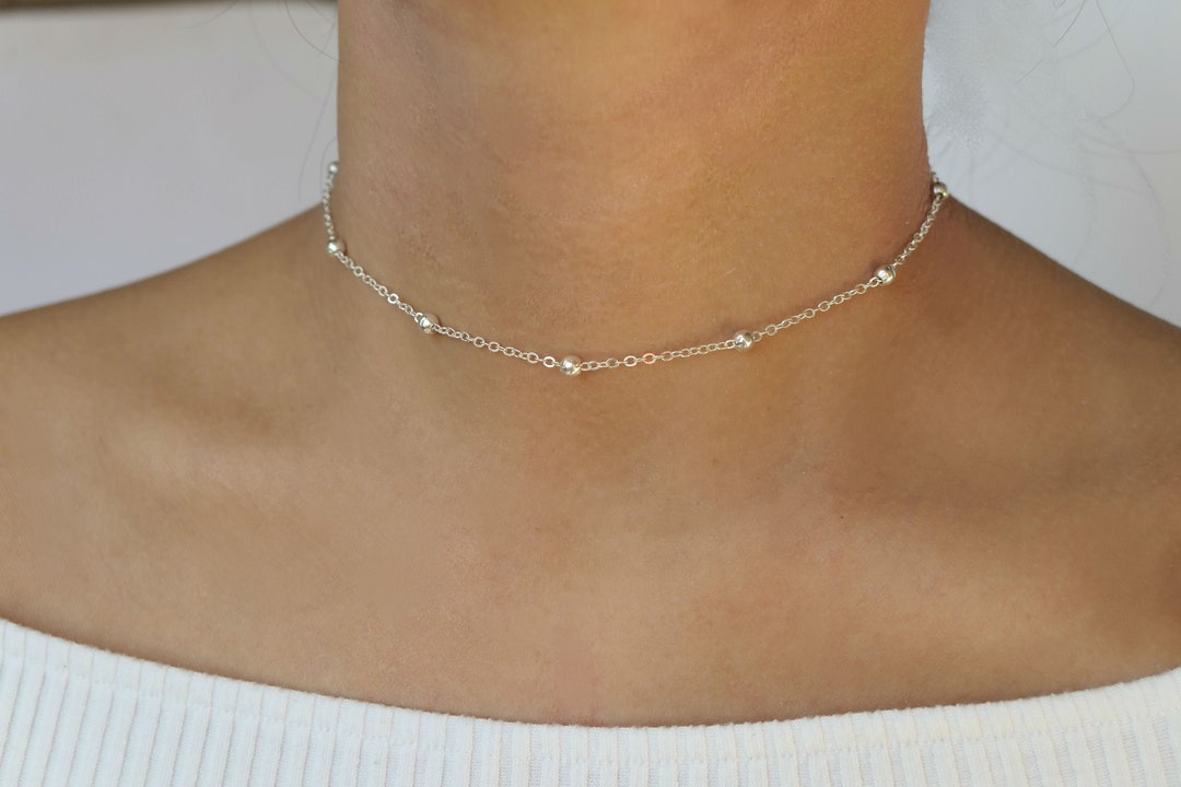 Dainty Silver Satellite Choker, Delicate Minimal Simple Thin Strand ...