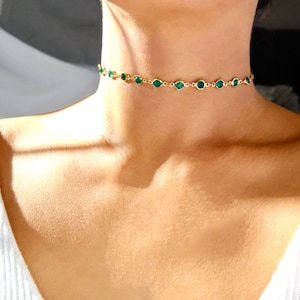 Royal Green Rhinestone Choker, Deep Green Gemstone Chokers, Dainty ...