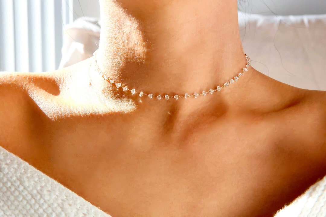 Dainty Clear Crystal Stone Choker Necklace, Tiny Delicate Stone Gemstone Chokers Jewelry Gifts ...