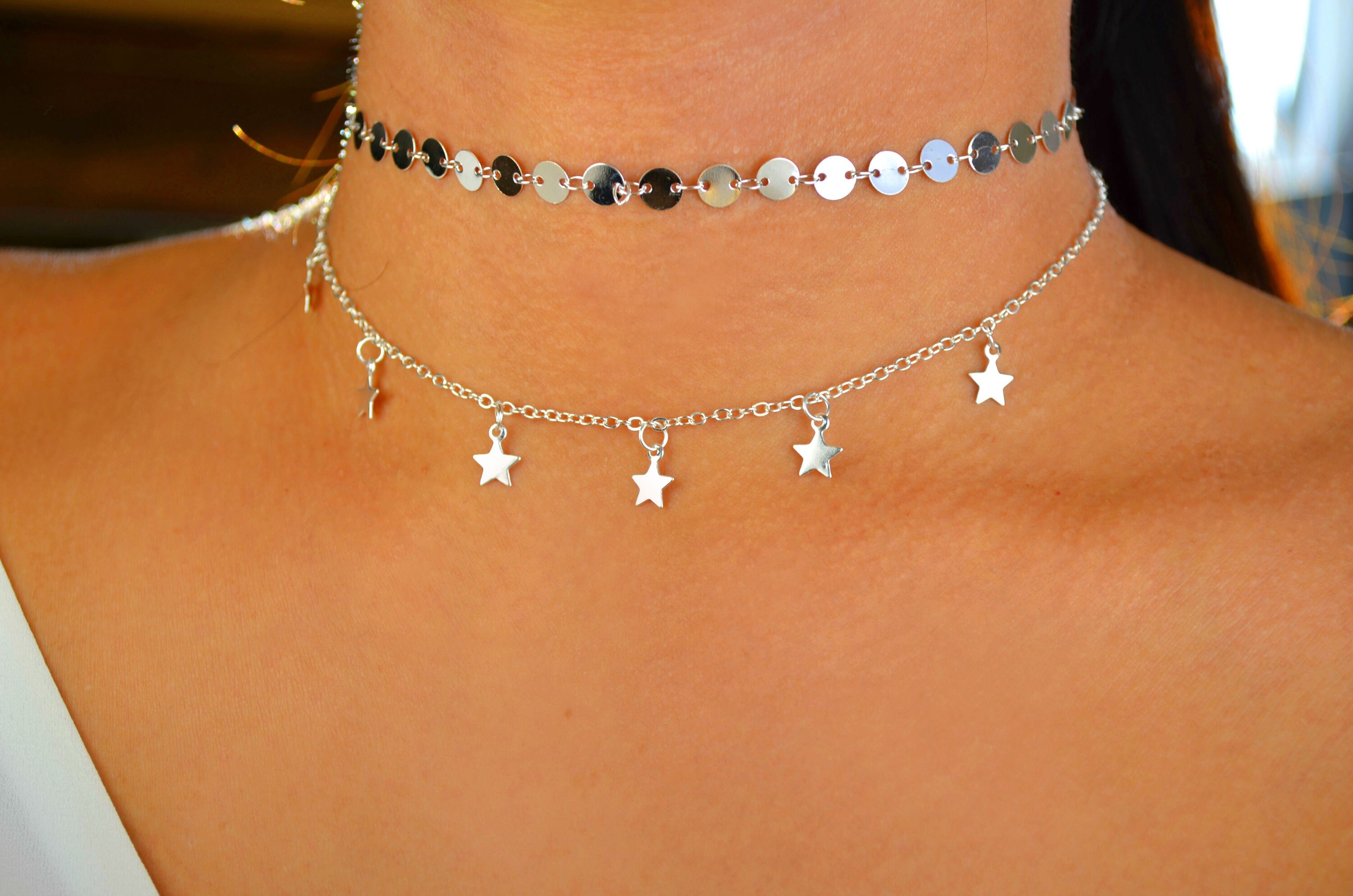 Silver Star Coin Set / Silver Star Choker / Silver Coin Choker | Etsy