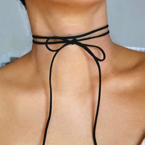 Black Rope Bowtie Choker Necklace, String Bow Tie Choker, Long Black Ribbon Bow Choker, Formal ...