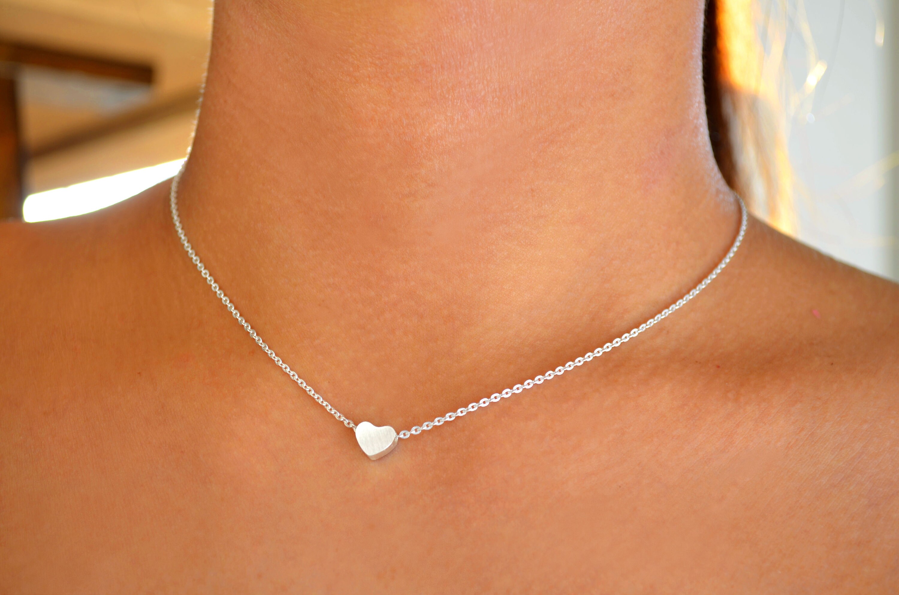 Silver Stainless Steel Heart Necklace / Tiny Heart Necklace / | Etsy