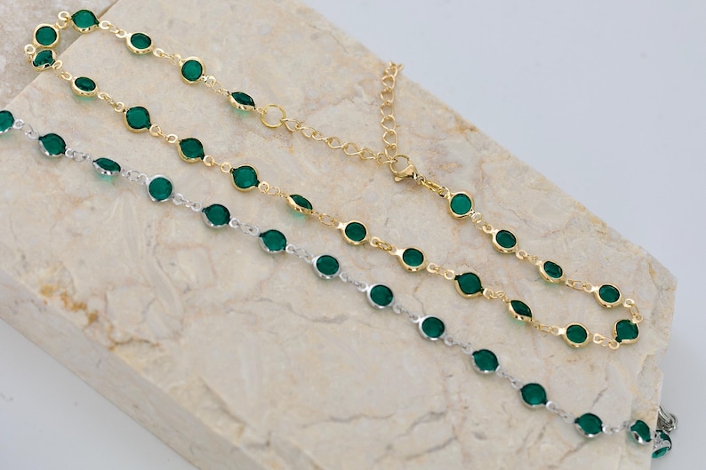 Royal Green Rhinestone Choker, Deep Green Gemstone Chokers, Dainty ...