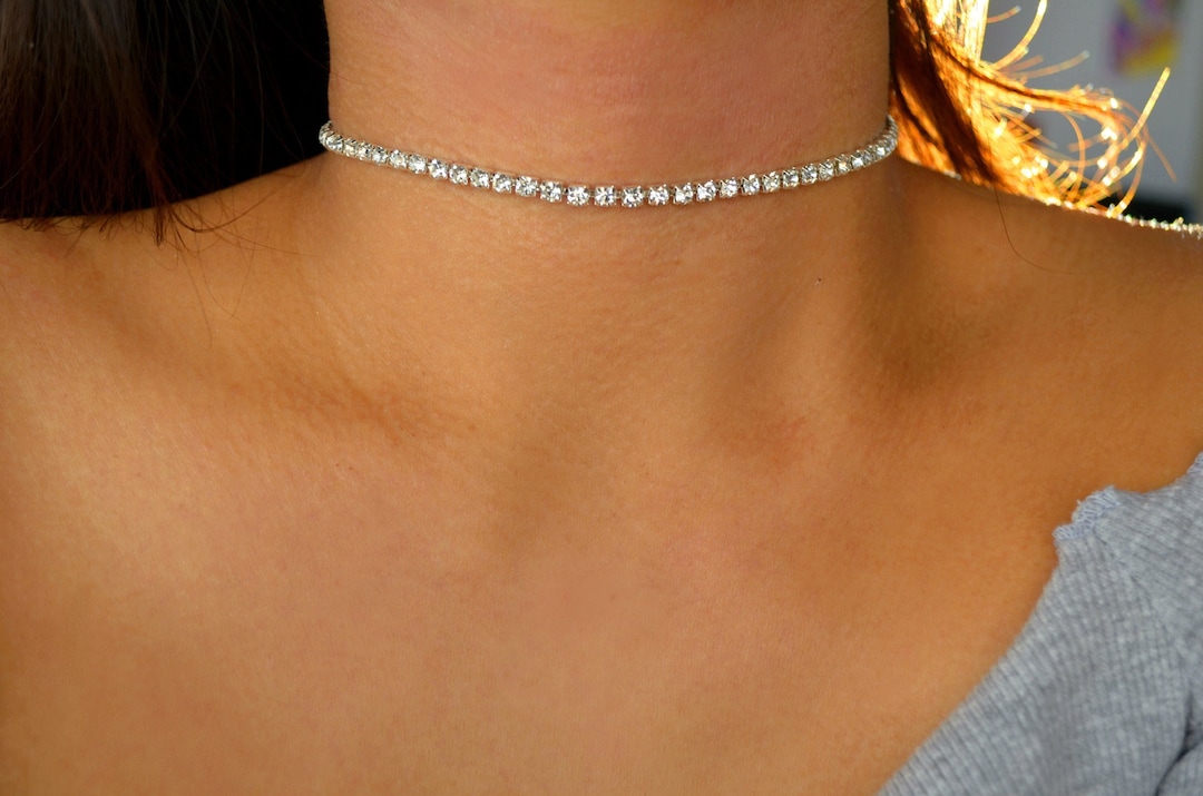 Dainty Rhinestone Choker: Thin Silver Tennis Chain Chokers - Etsy