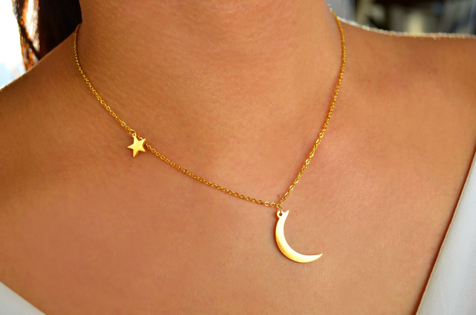 Gold Moon Star Stainless Steel / Moon and Star Necklace / Gold Star ...