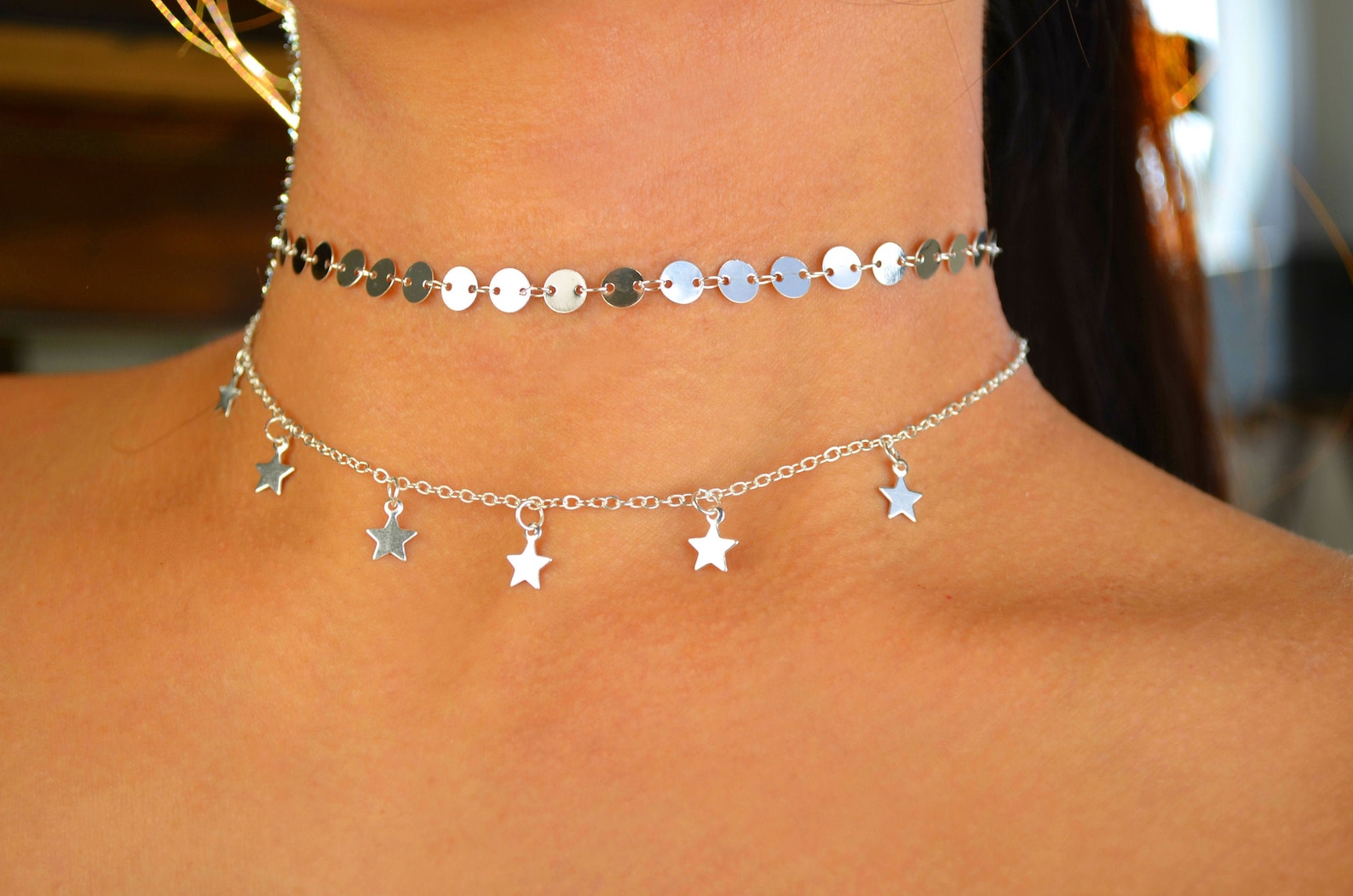 Silver Star Coin Set Silver Star Choker Silver Coin Choker Etsy