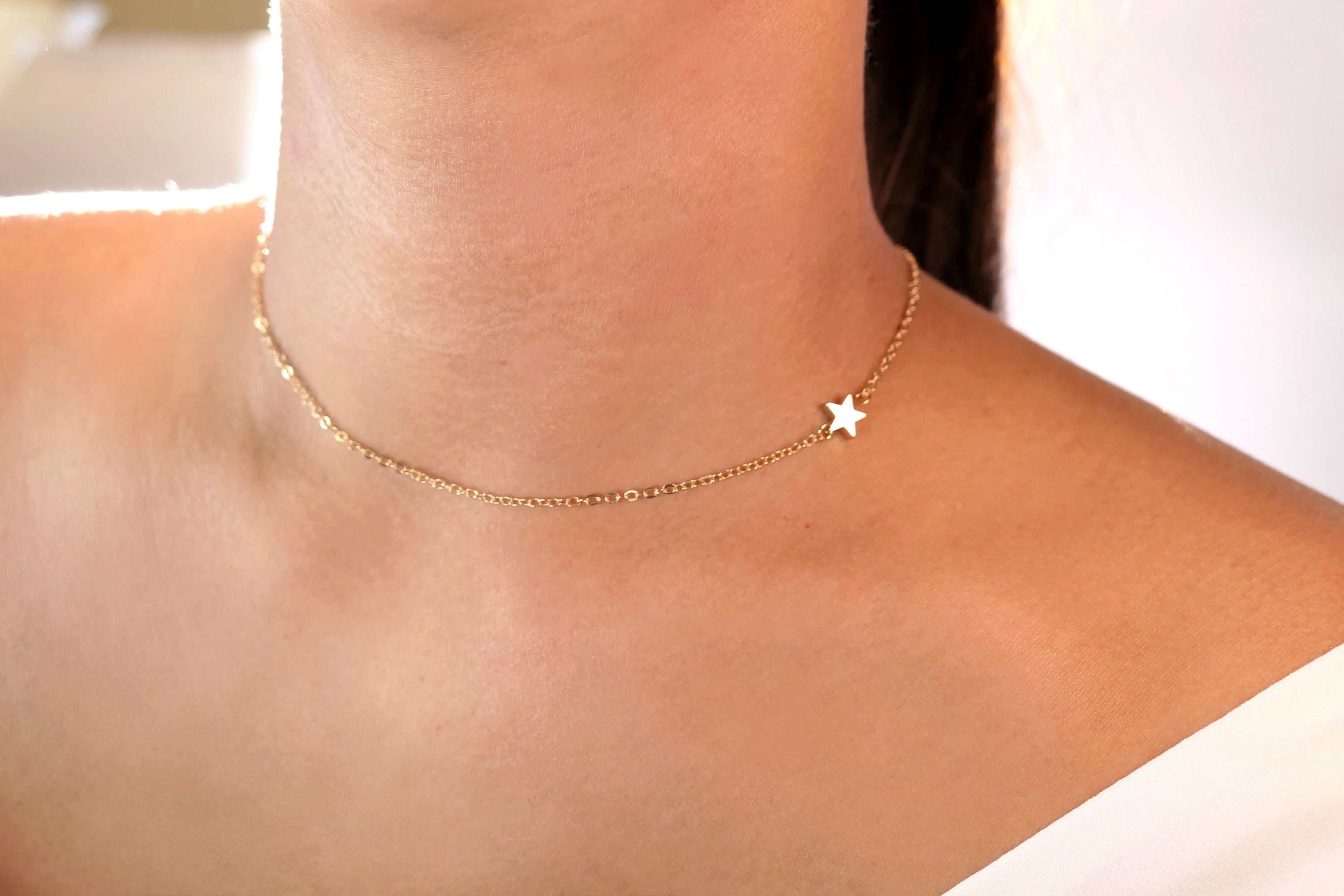 Gold Star Choker Necklace / Dainty Star Choker Gold / Dainty | Etsy