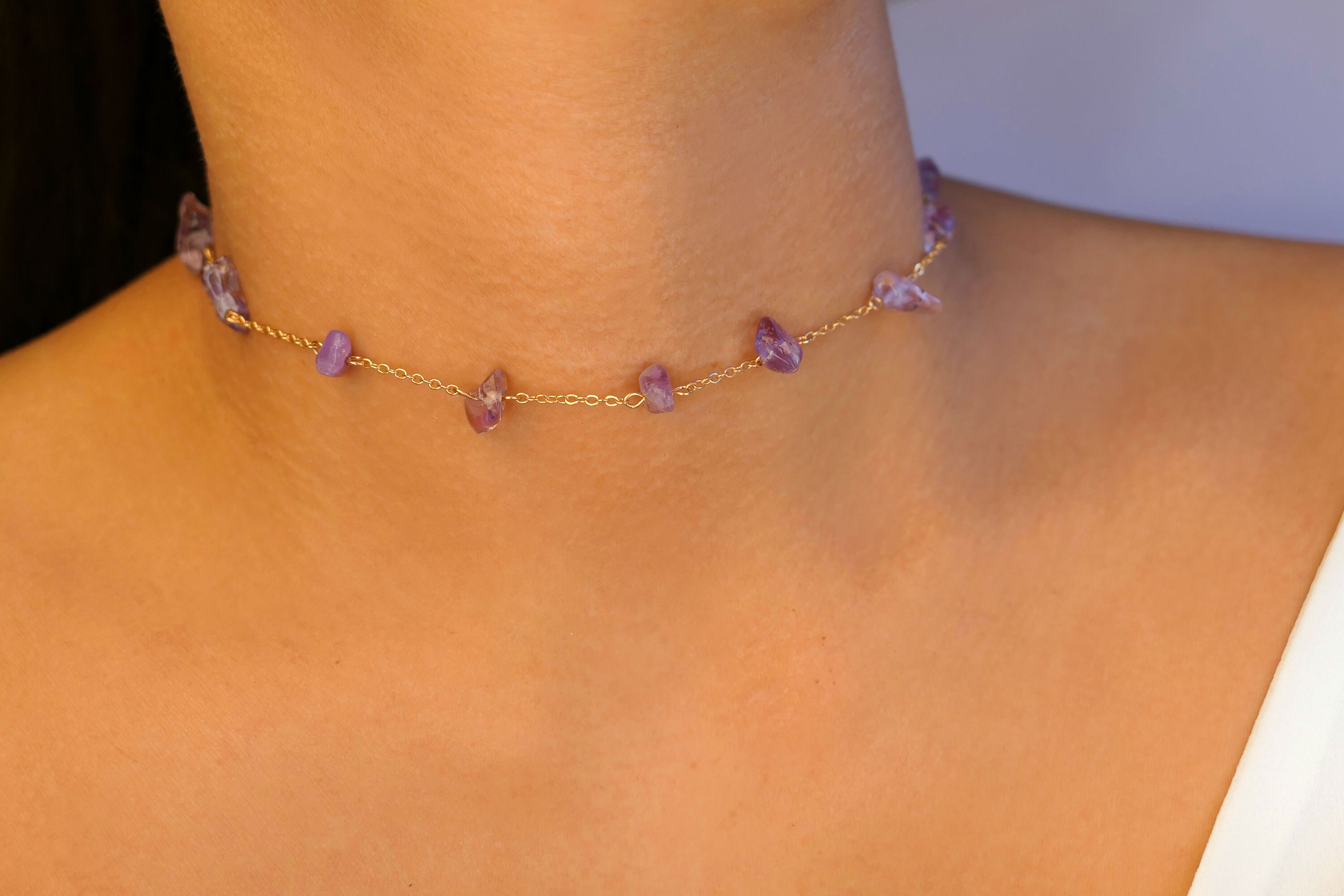 2 COLORS: Amethyst Crystal Choker / Amethyst Stone Choker | Etsy