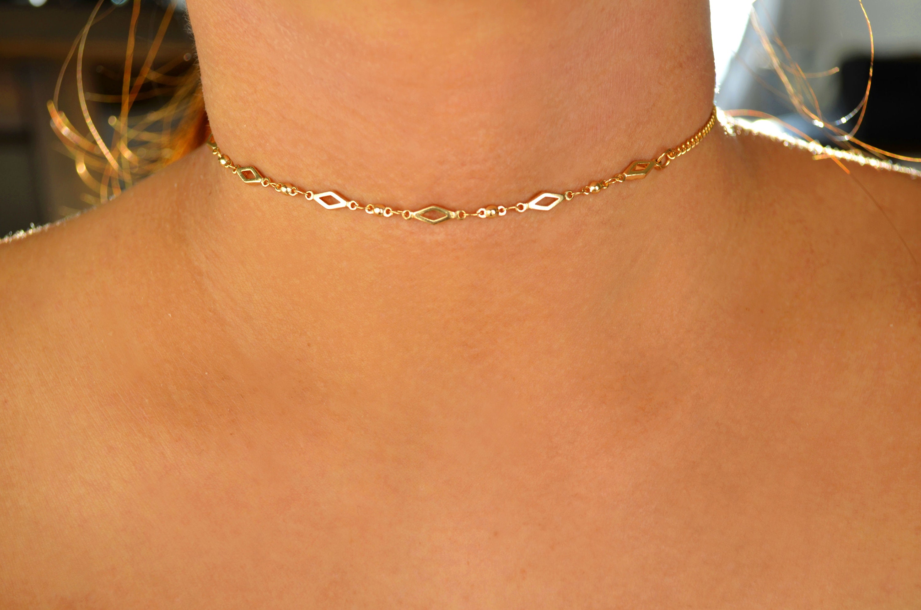 Dainty Gold Geometric Choker / Dainty Gold Choker Necklace / - Etsy