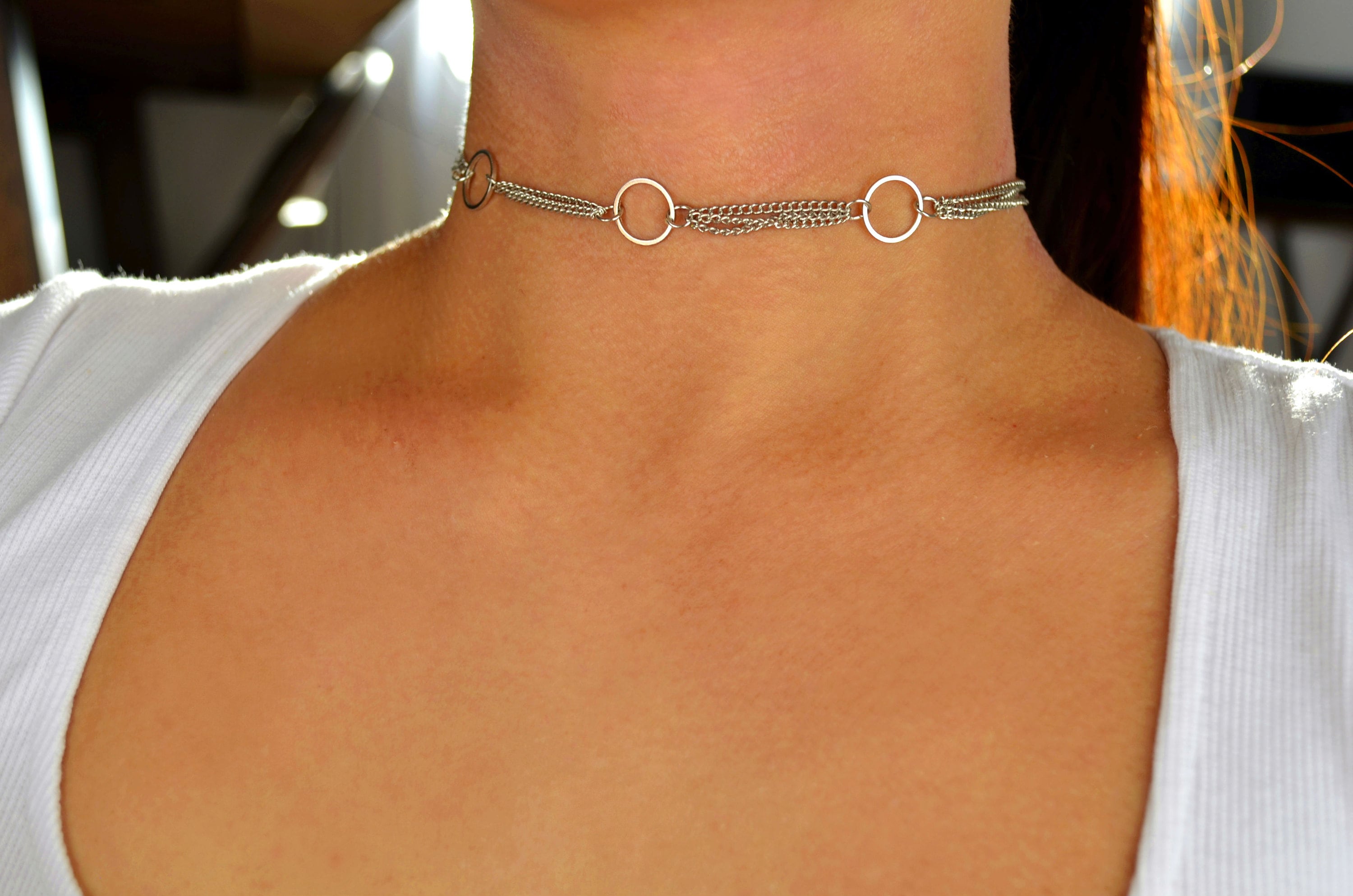 Silver ring choker / dainty silver choker necklace / silver | Etsy