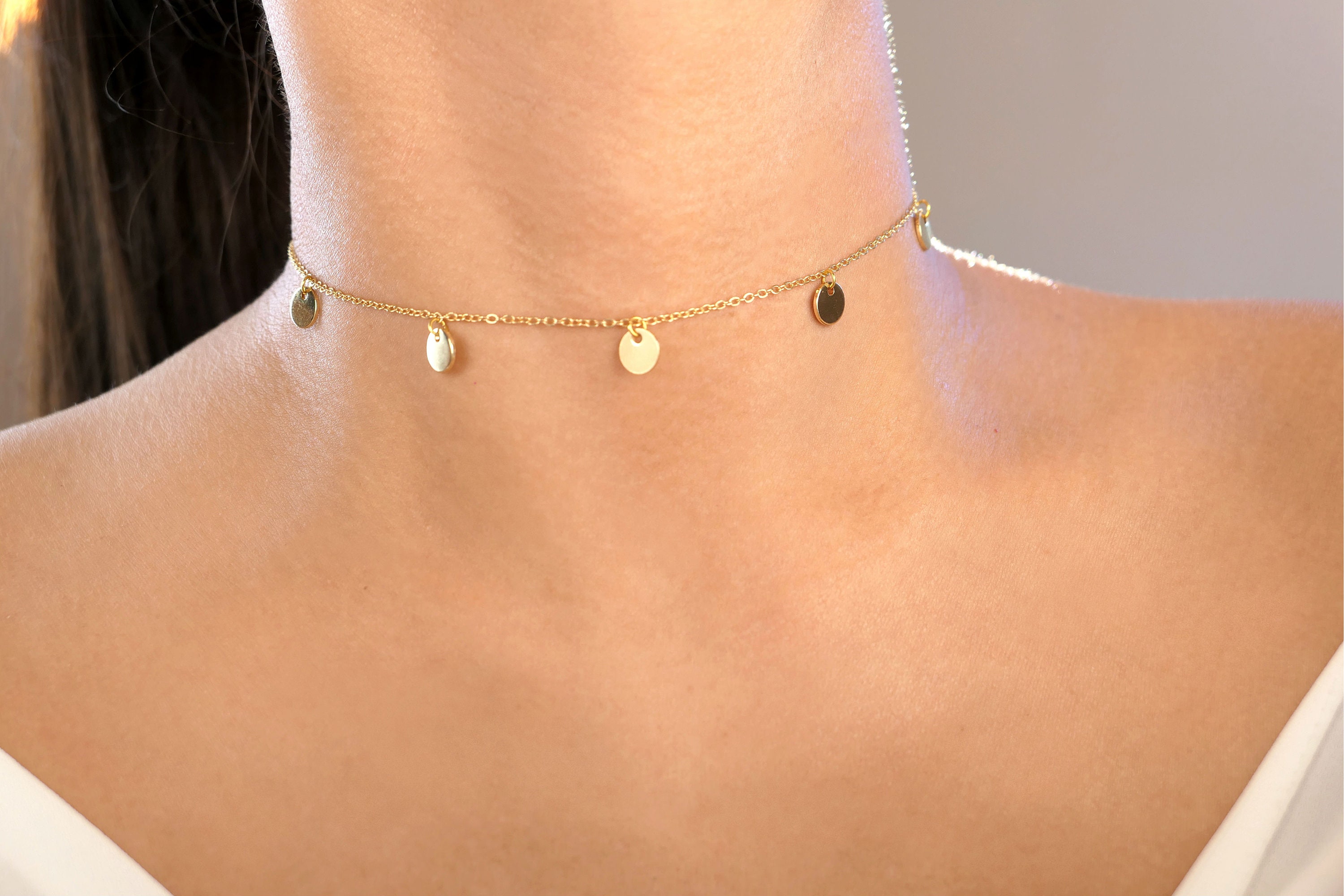 Coin Charm Choker / Gold Coin Choker/ Gold Disc Choker /dangle - Etsy