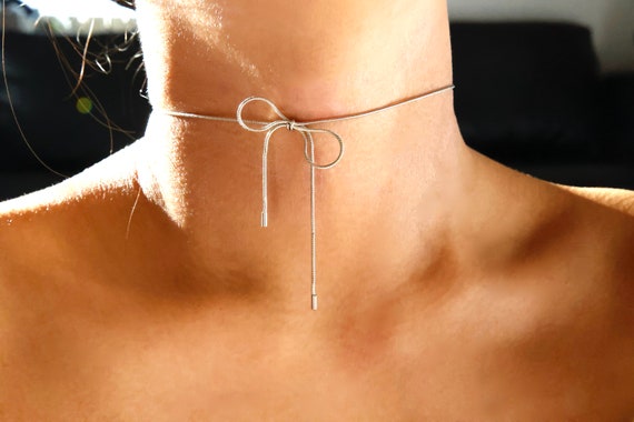 Silver Bow Choker Necklace Metal Bow Choker Bow Pendant Choker Silver Bow Jewelry Dainty Silver Bow Choker Dangling Silver Bow Etsy UK