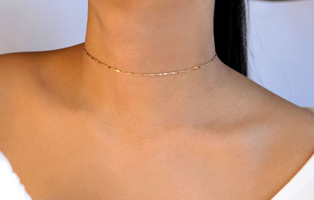 Dainty Silver Gold Stainless Steel Single Strand Choker Necklace ...