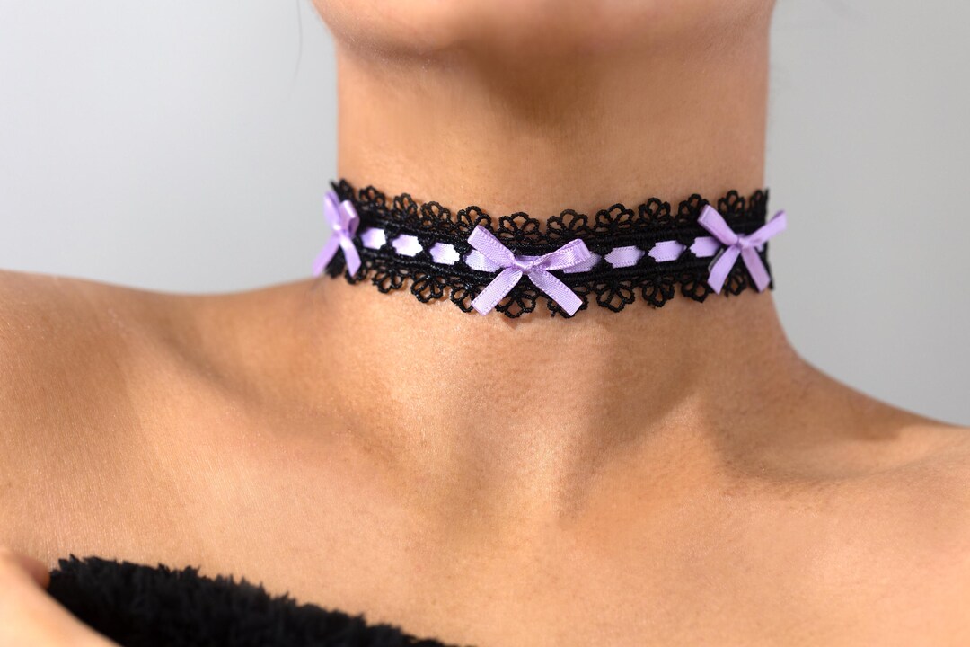 Various Lace Bow Chokers: Multicolor Ribbon Crochet Style Choker, Black ...