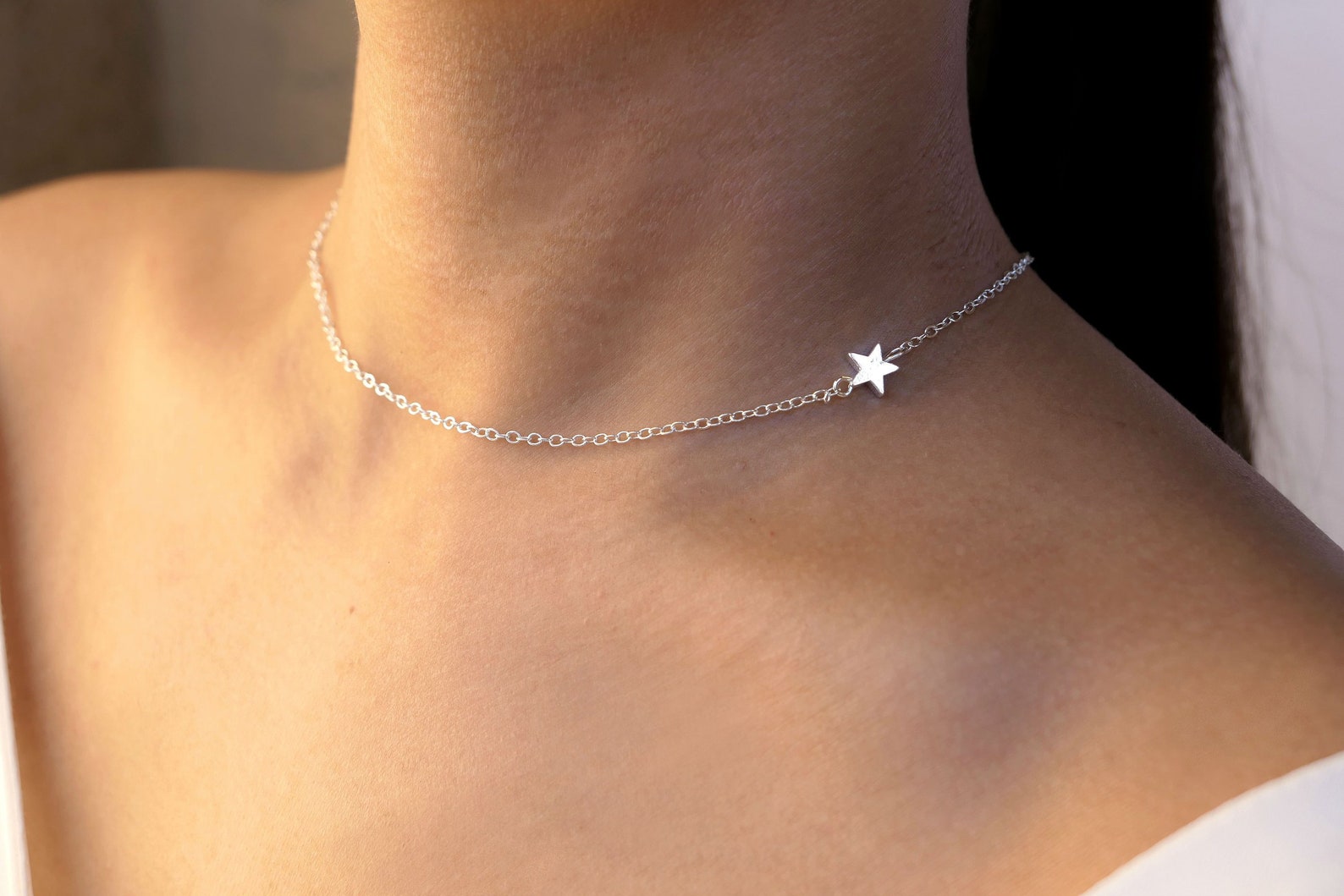 Elegant Silver Star Choker, Side Charm Unique Delicate Tiny Stars ...