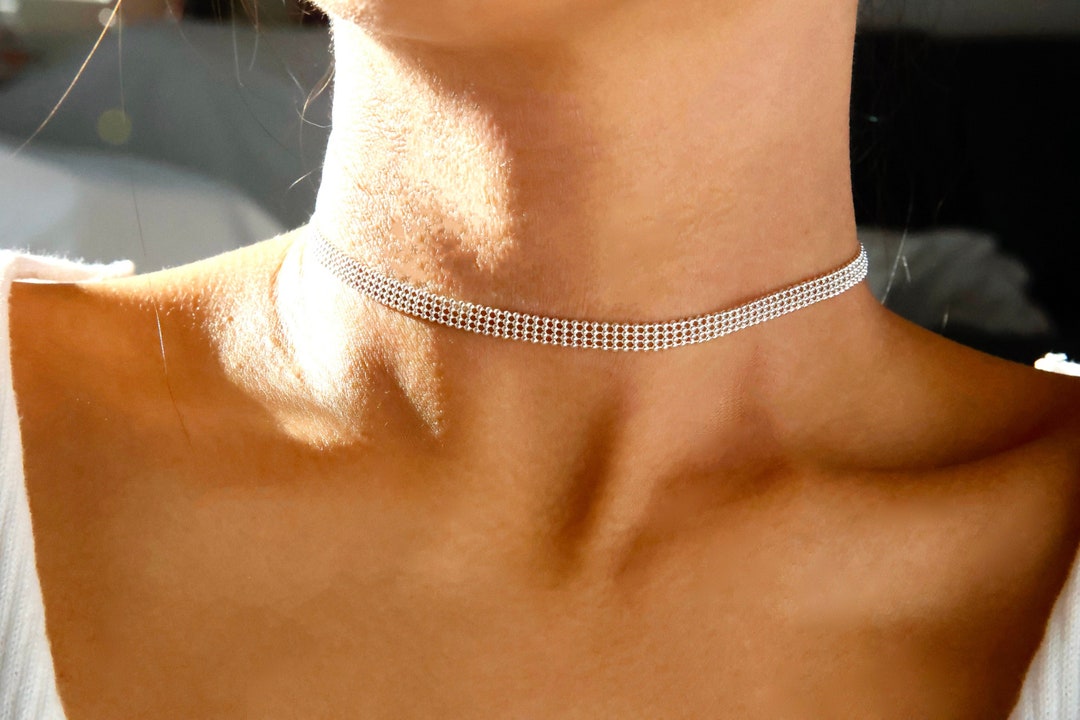 Silver Choker Necklace / Silver Simple Choker Necklace / Silver ...
