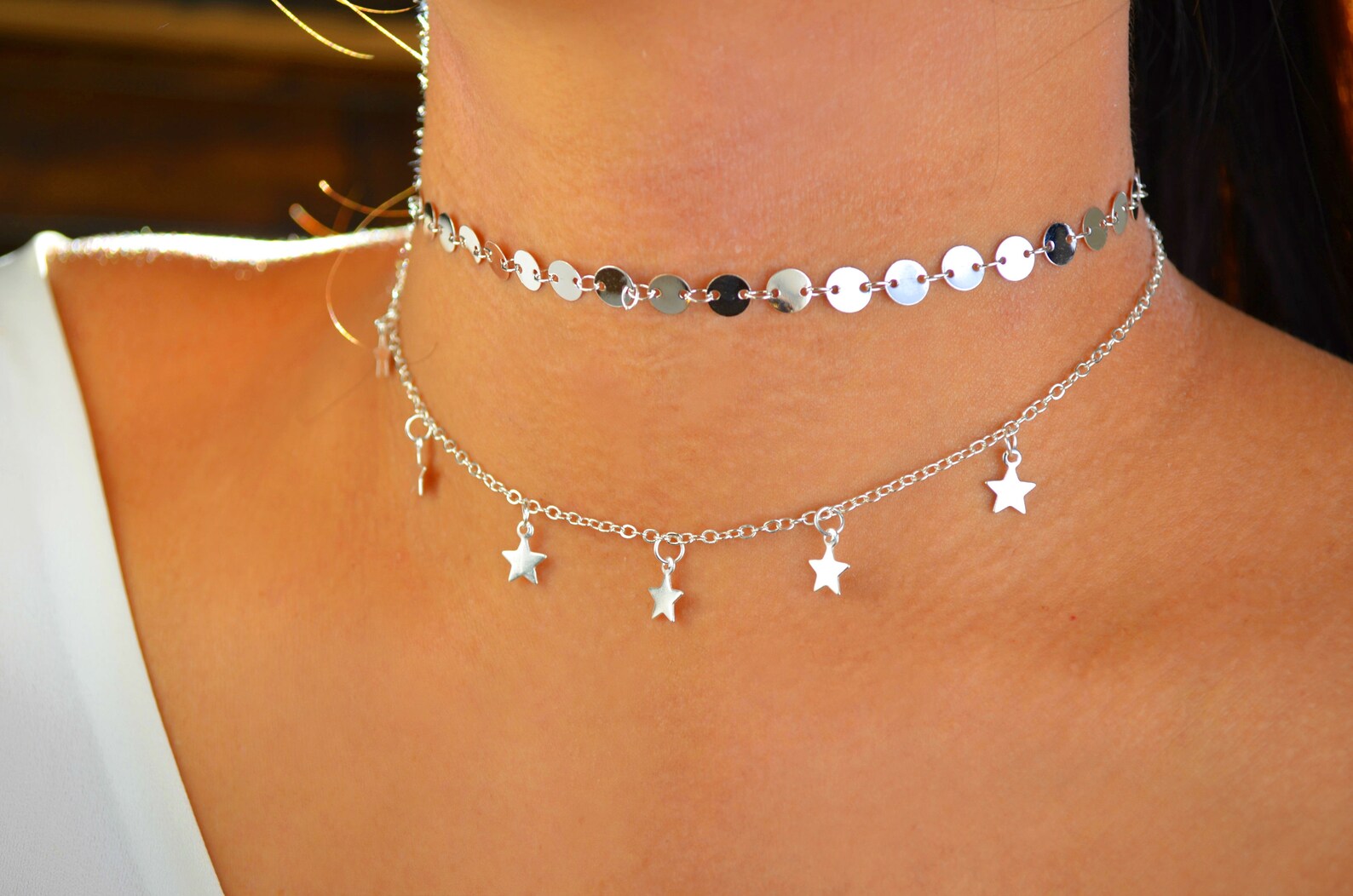 Silver Star Coin Set / Silver Star Choker / Silver Coin Choker / Dainty ...