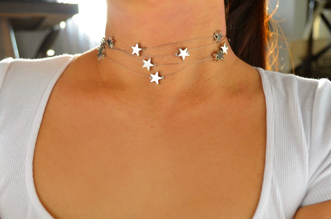 Silver Multi Star Choker / Dainty Silver Star Choker / Star Choker ...