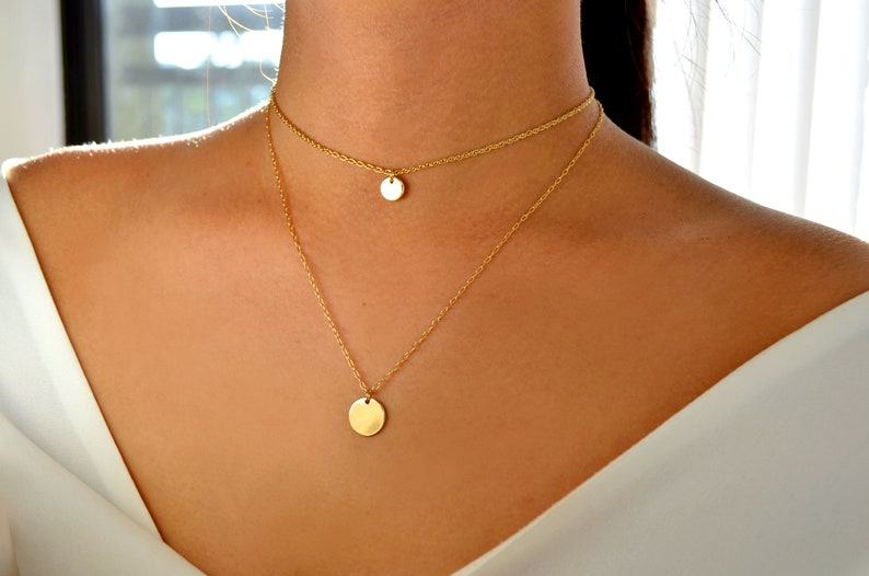 Silver or gold coin necklace set / gold stacking necklace / | Etsy