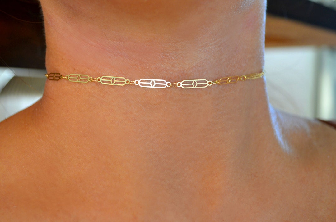 Delicate Gold Geo Choker/dainty Gold Choker/dainty Choker Necklace ...