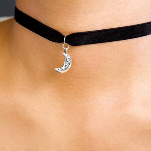 Velvet Moon Choker / Black Velvet Choker Moon Charm / Silver Moon ...