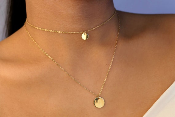 Silver or gold coin necklace set / gold stacking necklace / | Etsy