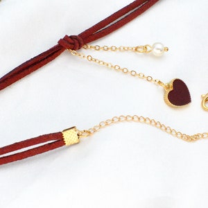 Red Dangling Heart Suede Choker / Red Suede Choker Dangling Heart Charm ...