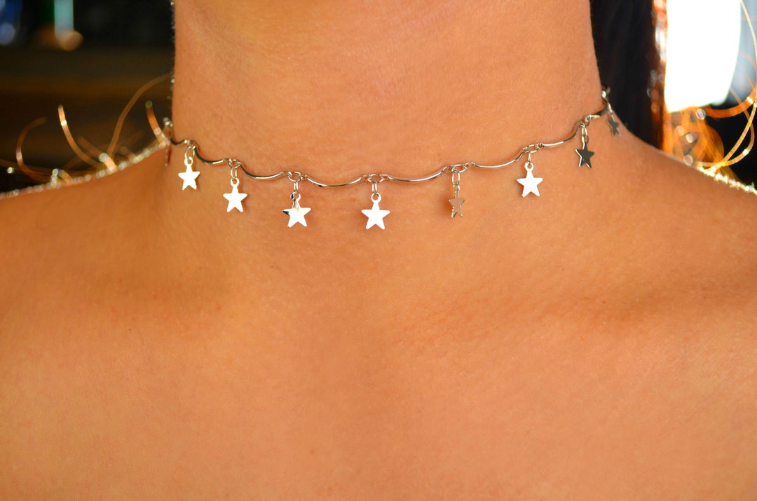 Silver Star Wavey Choker / Silver Star Choker / Silver Stars Choker ...