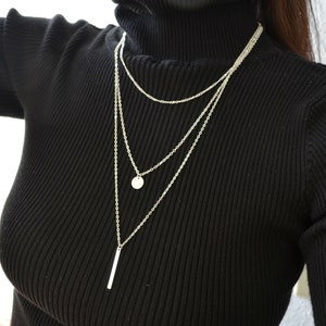 Silver Multi Layered Necklace / Multi Layer Necklace Silver /simple ...
