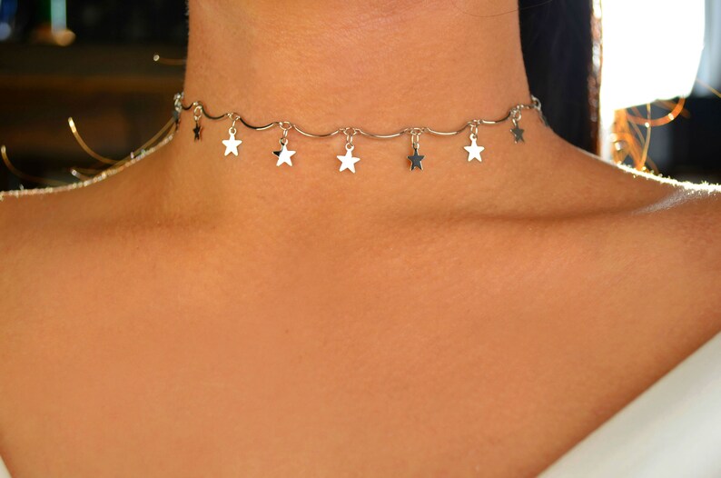 Silver Star Wavey Choker / Silver Star Choker / Silver Stars - Etsy