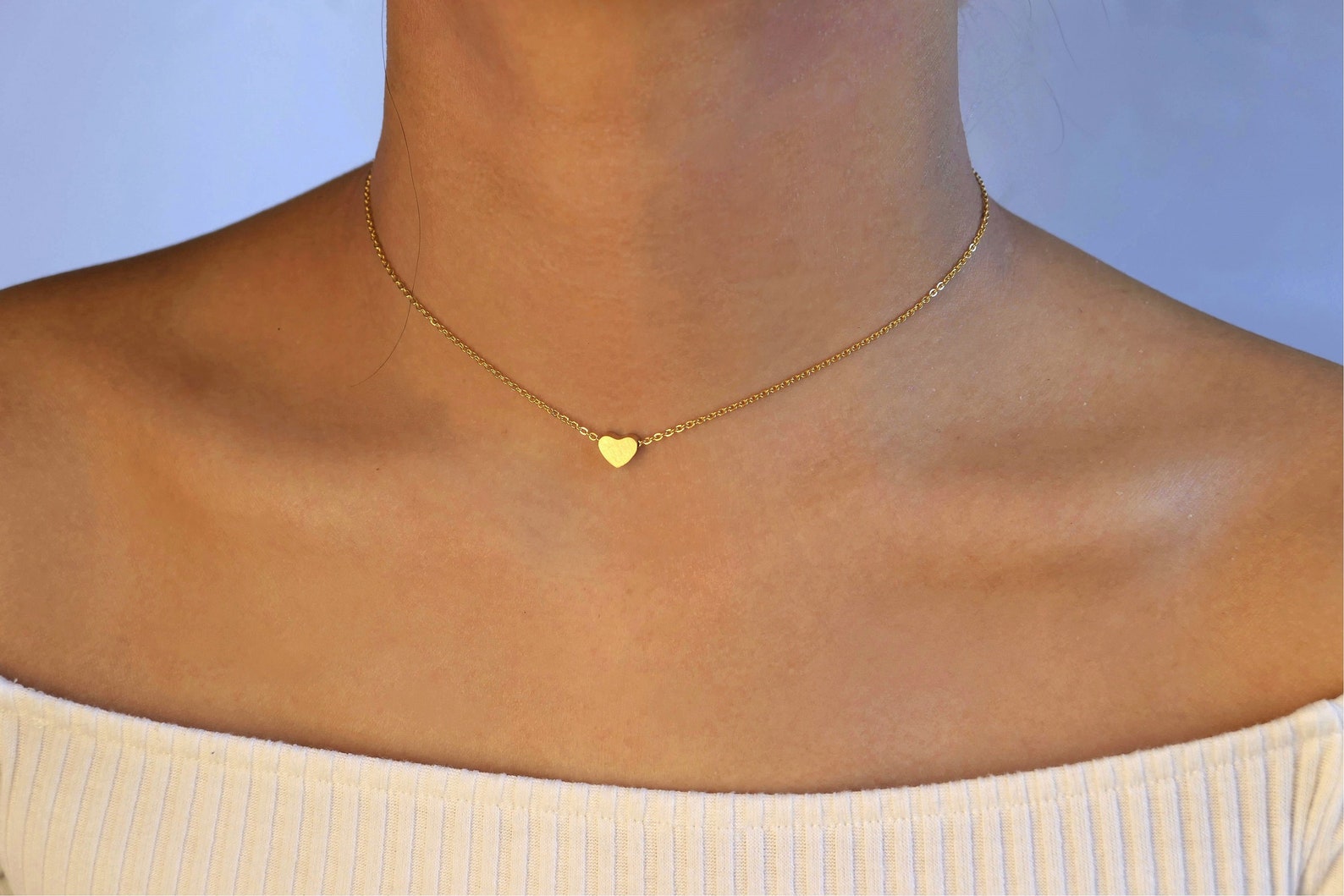 Gold Stainless Steel Heart Necklace / Tiny Gold Heart Necklace - Etsy